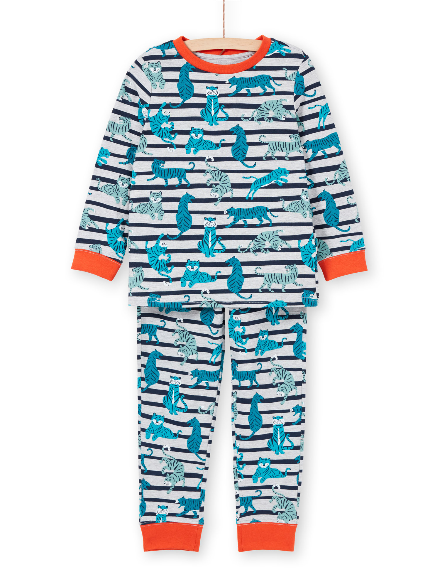 Kinder-Pyjama aus grau meliertem Fleece mit Tiger-Print Jungen ...
